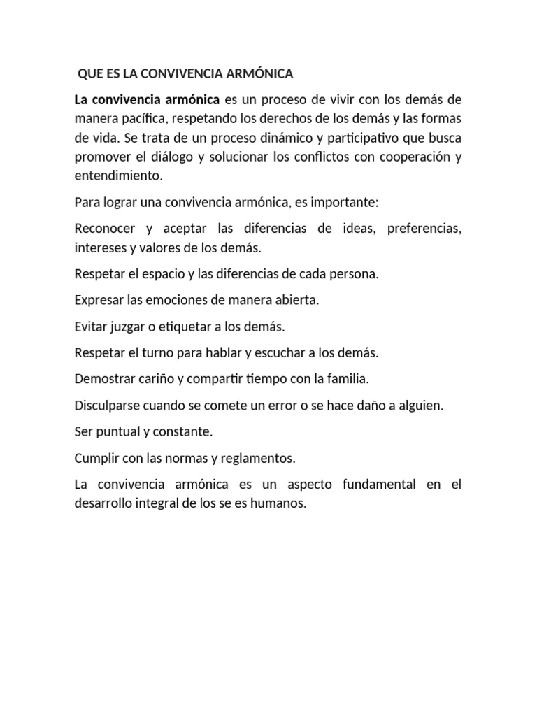 Que Es La Convivencia Armónica | PDF