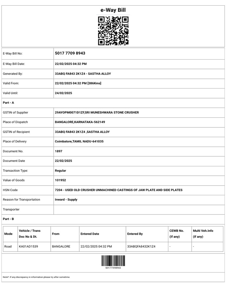 E-Way Bill Details for Transport 2025 | PDF