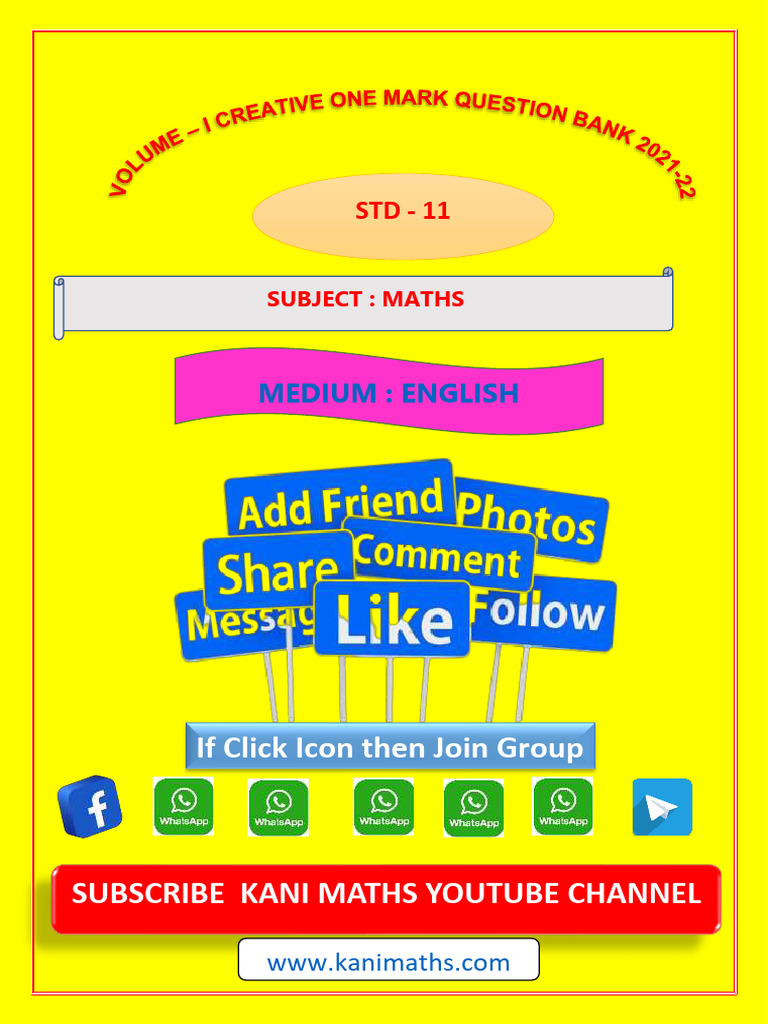 STD 11 Maths Creative One Mark English Medium Question Bank | PDF