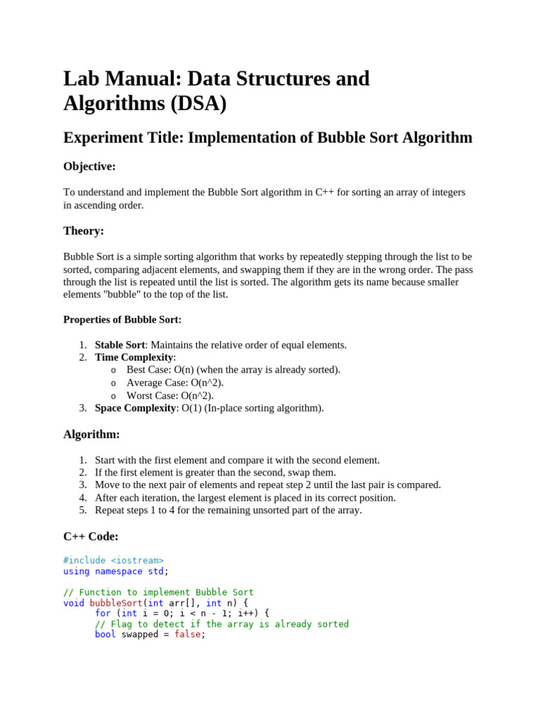 DSA Lab Manual(Bubble Sort) | PDF | Software Engineering | Computing