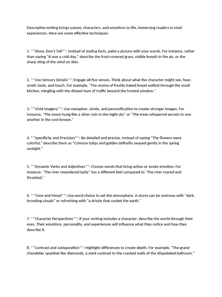 Descriptive writing brings scenes | PDF