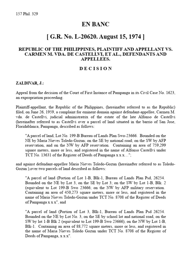 8. Republic vs. Castelvi, 58 SCRA 336 | PDF | Lease | Eminent Domain