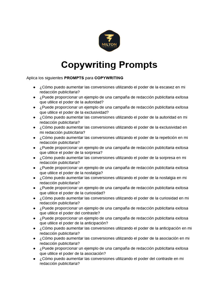 Copywriting Prompts Milton Trafficker | PDF | Comunicación humana