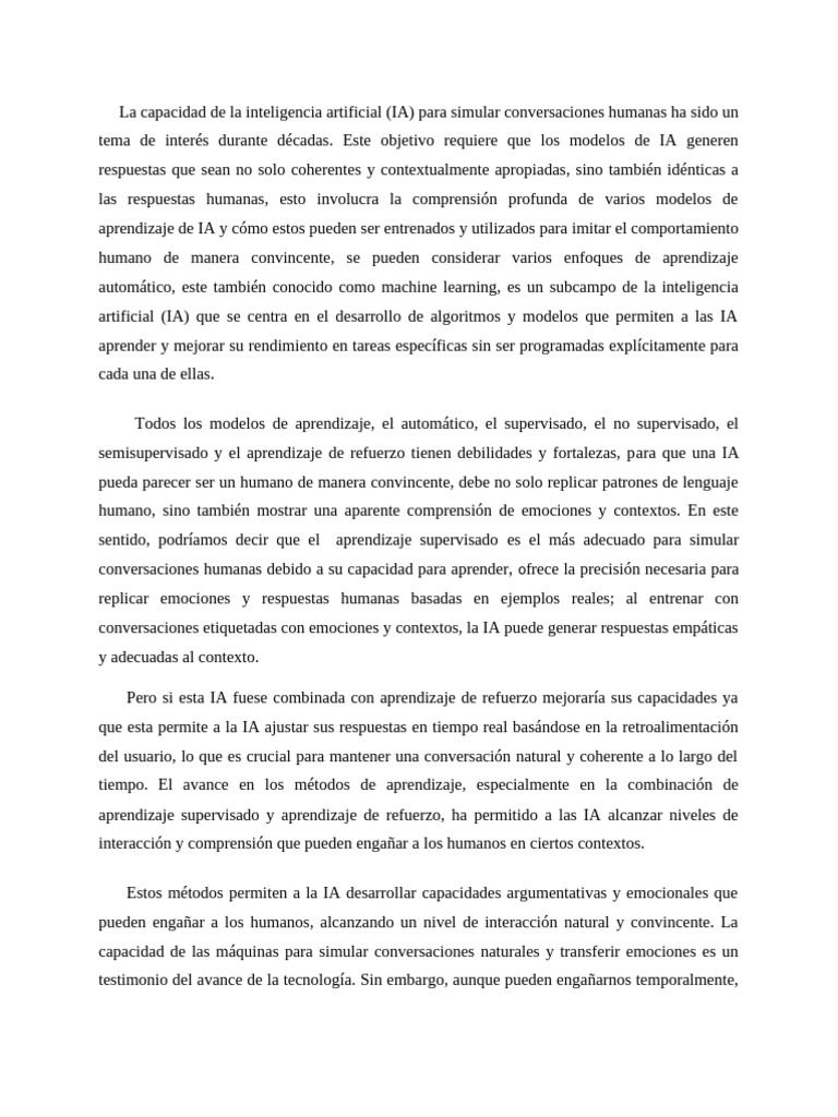 IA y su capacidad para simular conversaciones humanas | PDF ...