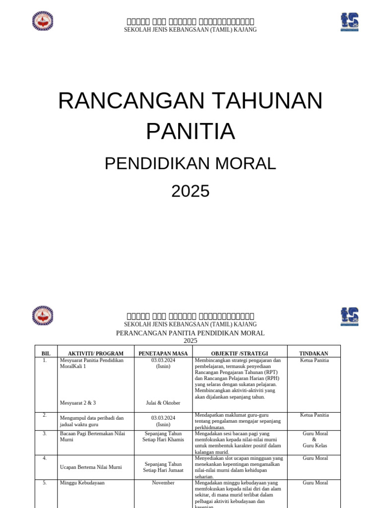 Perancangan Panitia 2025 Vanitha | PDF