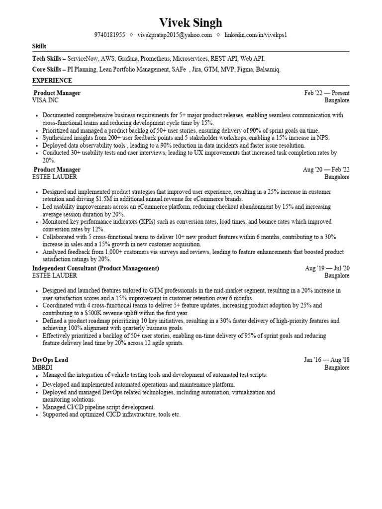 Vivek_Product Manager_Resume | PDF | Computing | Information Technology