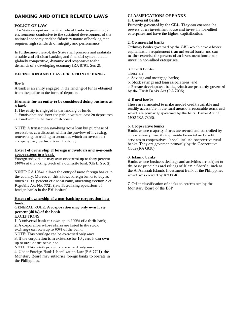 Banking and Other Related Laws | PDF | Liquidation | Banks