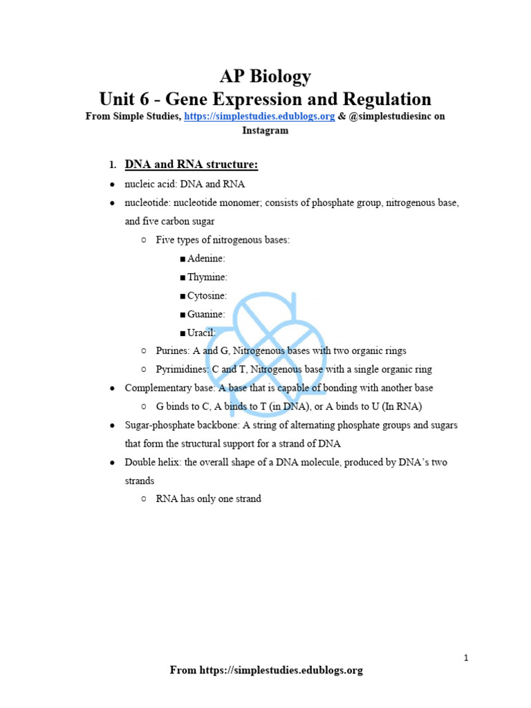 609f641950a55894554f43aa_SS-AP-Biology-Unit-6 | PDF | Dna | Operon