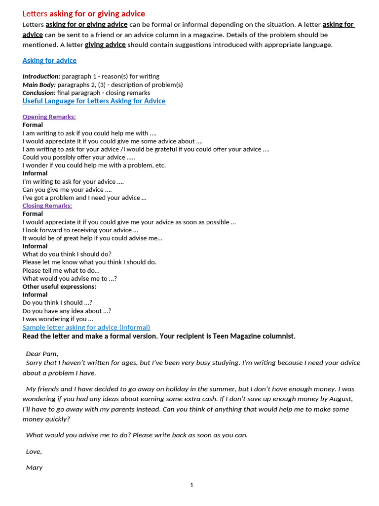 Advice Letters: Formats & Samples | PDF