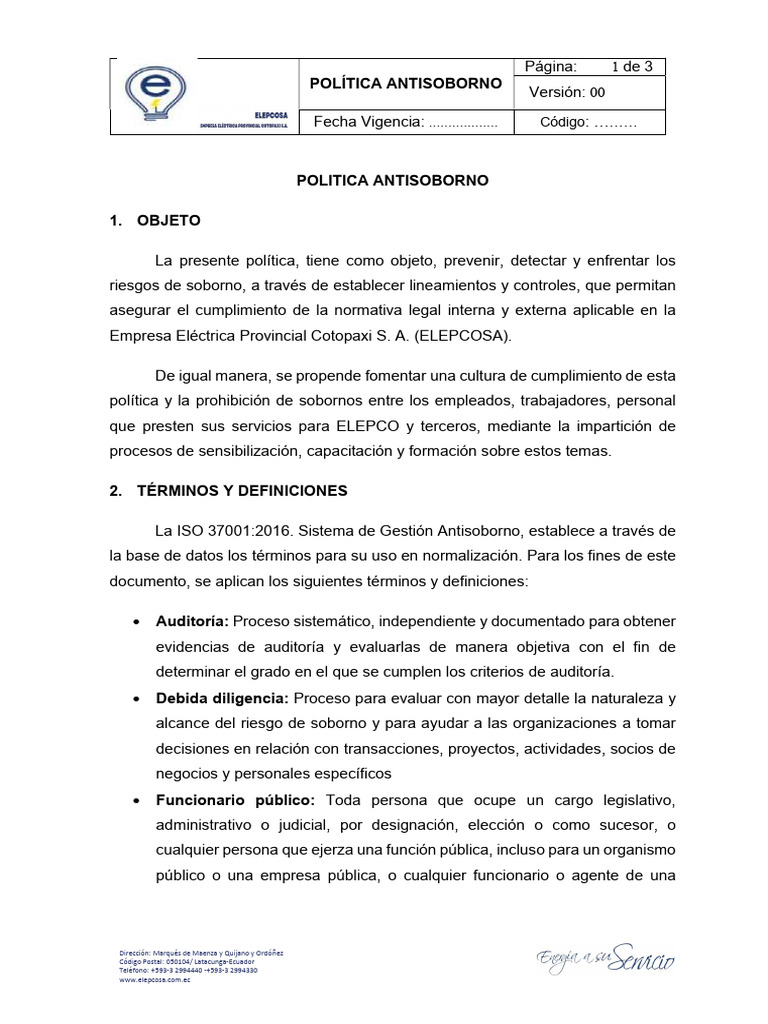 Politica Antisoborno | PDF | Auditoría | Corrupción política