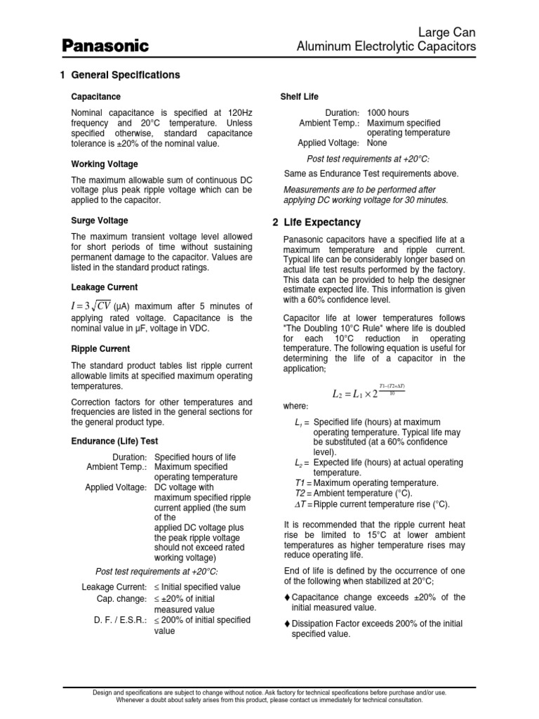 Panasonic - Aluminum Electrolytic Capacitors | PDF | Capacitor | Electrical Components