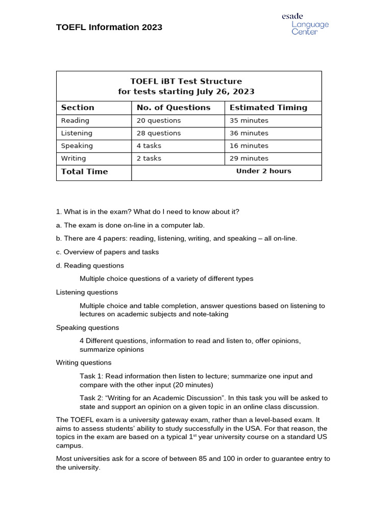 TOEFL Info | PDF