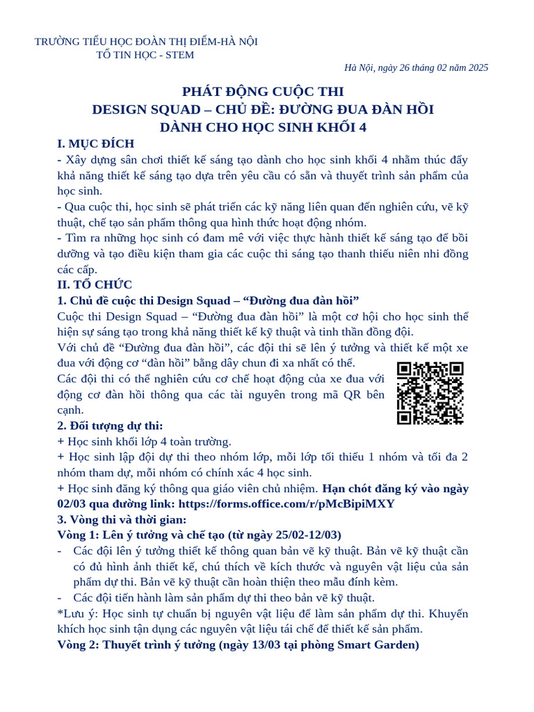 Phát Động Cuộc Thi Design Squad - Khối 4 | PDF
