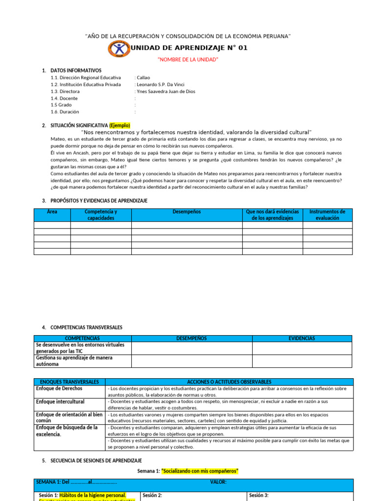 Formato UNIDAD DE APRENDIZAJE | PDF | Enseñando | Aprendizaje
