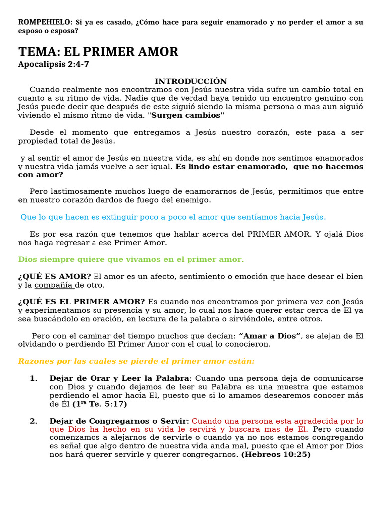Regresar al Primer Amor en Cristo | PDF | Amor | Jesús