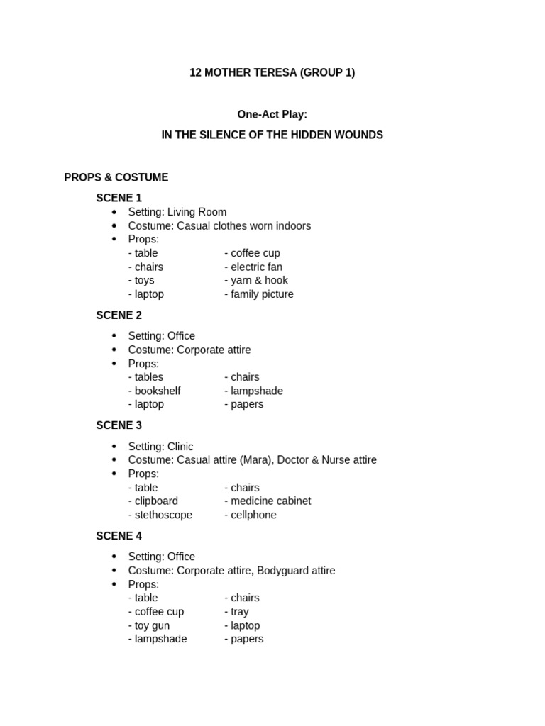One-Act Play Props and Music List | PDF