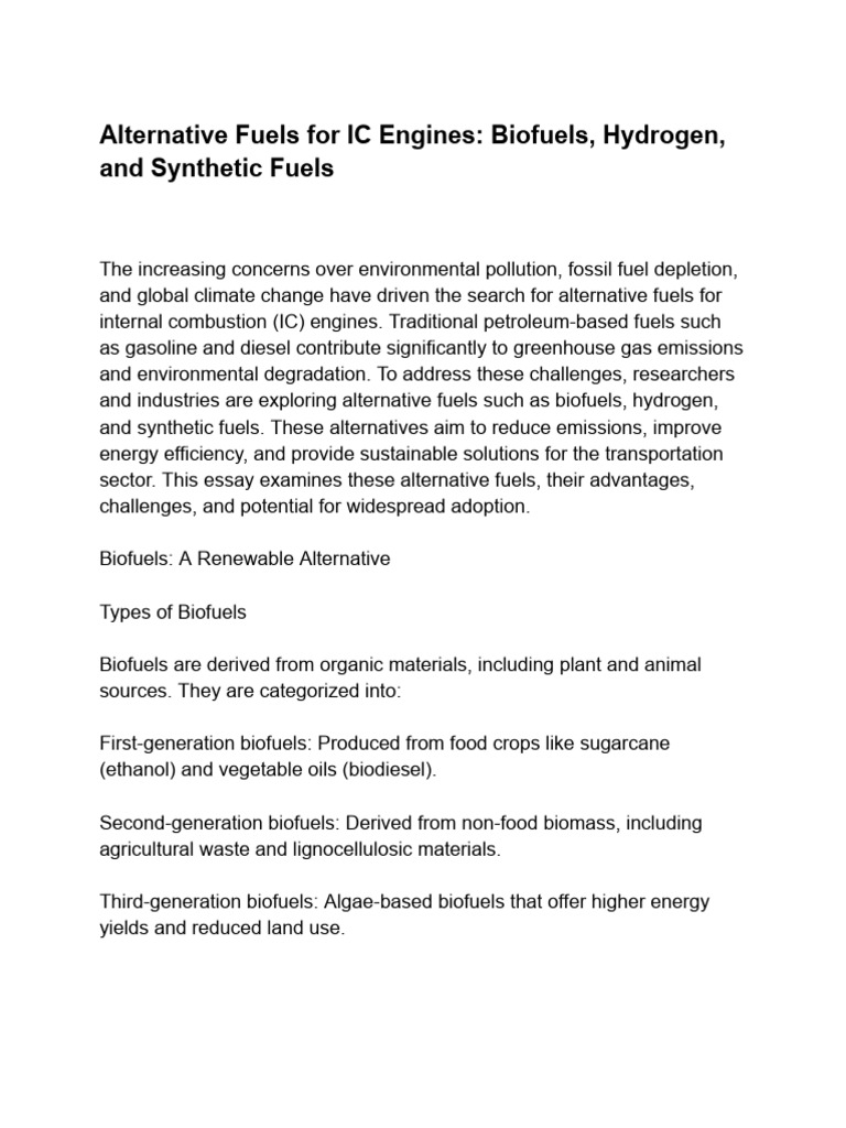 Alternative Fuels for IC Engines Explained | PDF | Biofuel ...