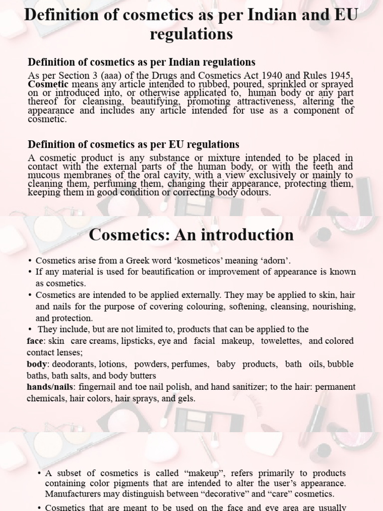 Cosmetics Definitions: India vs EU Regulations | PDF | Cosmetics ...