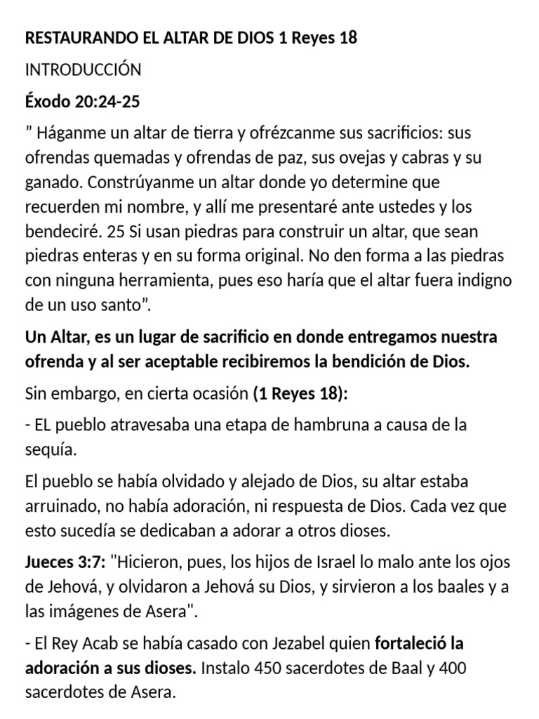 RESTAURANDO EL ALTAR DE DIOS 1 Reyes 18 | PDF | Libros de reyes | Creencia religiosa y doctrina