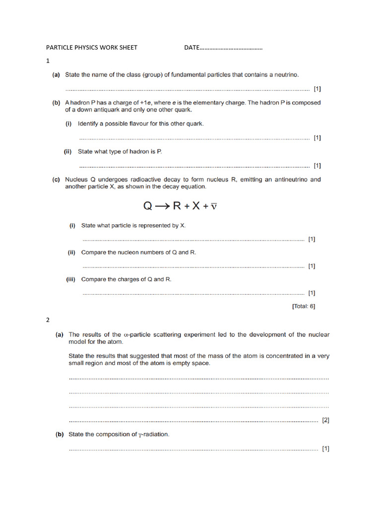 Particle Physics Work Sheetdate | PDF
