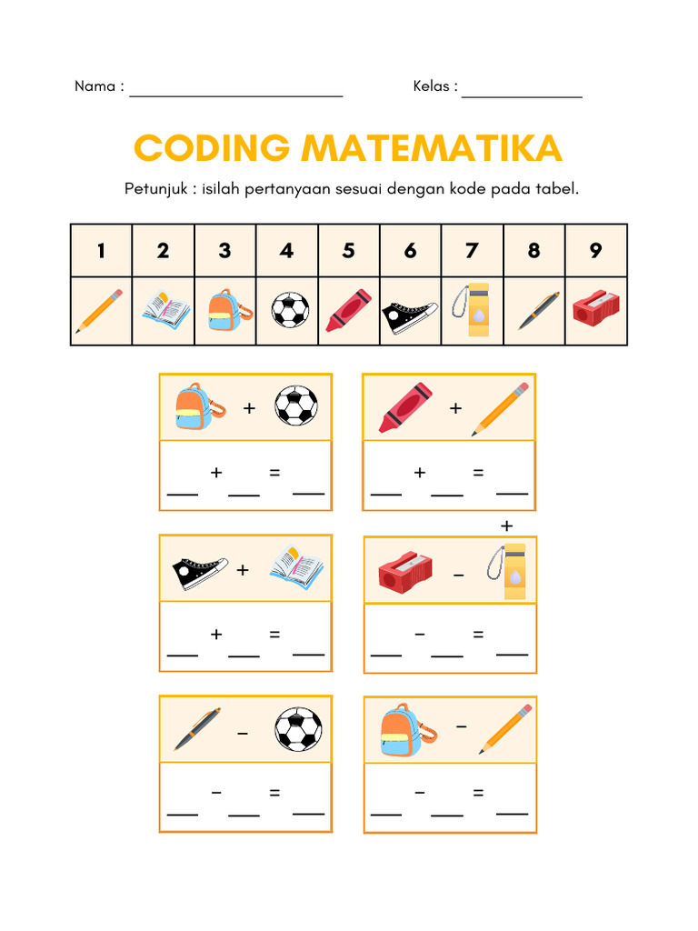 10 Oranye Sederhana Lembar Kerja Coding Matematika | PDF