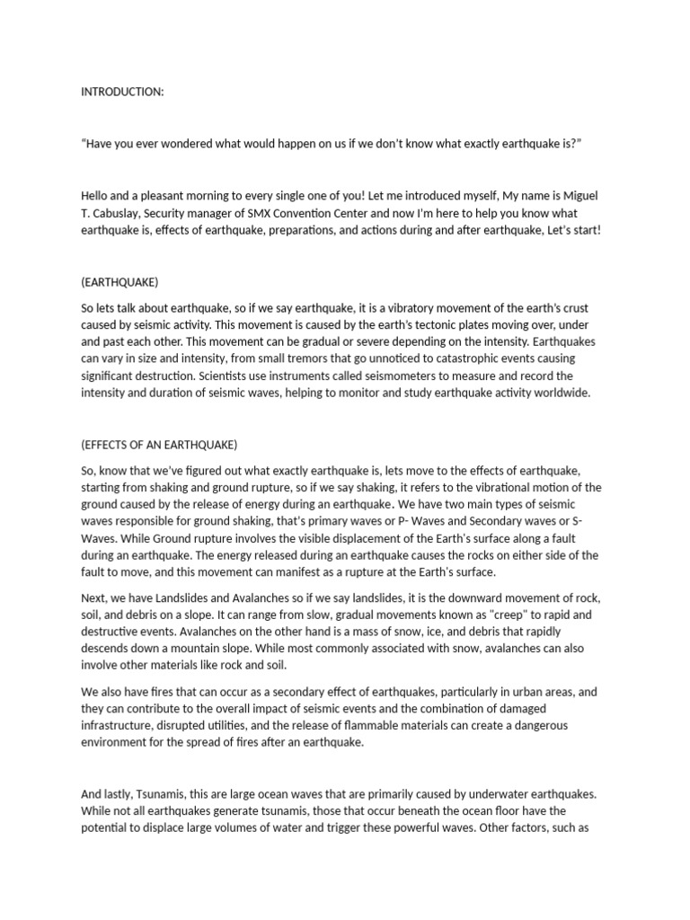 SCRIPT (Video Presentation) | PDF | Earthquakes | Tsunami