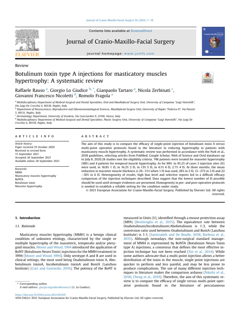 Botulinum Toxin Type A Injections For Masticatory Muscles Hypertrophy ...