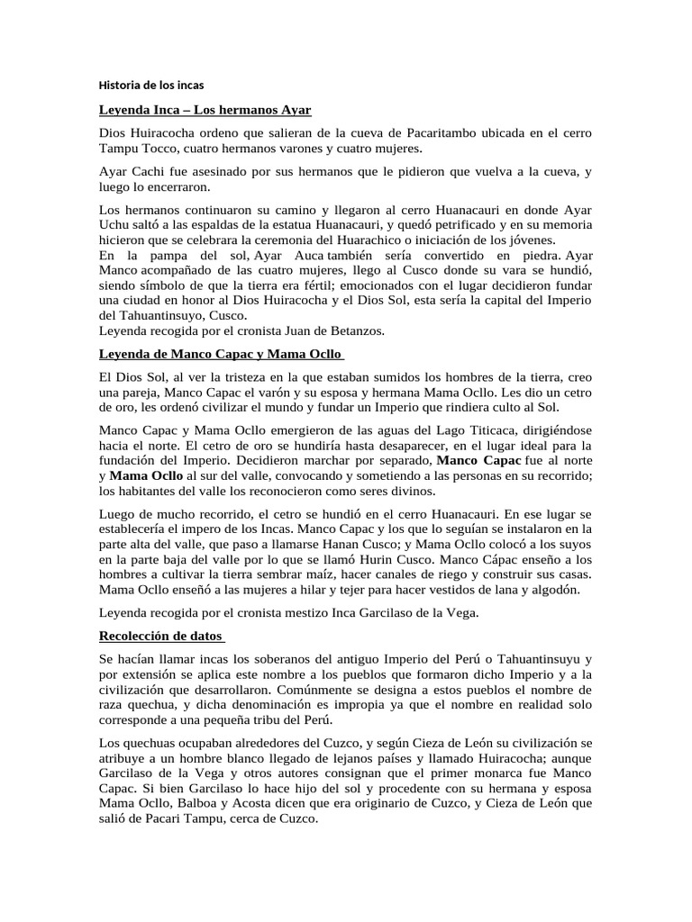 Historia de Los Incas. | PDF | Imperio Inca | Francisco Pizarro