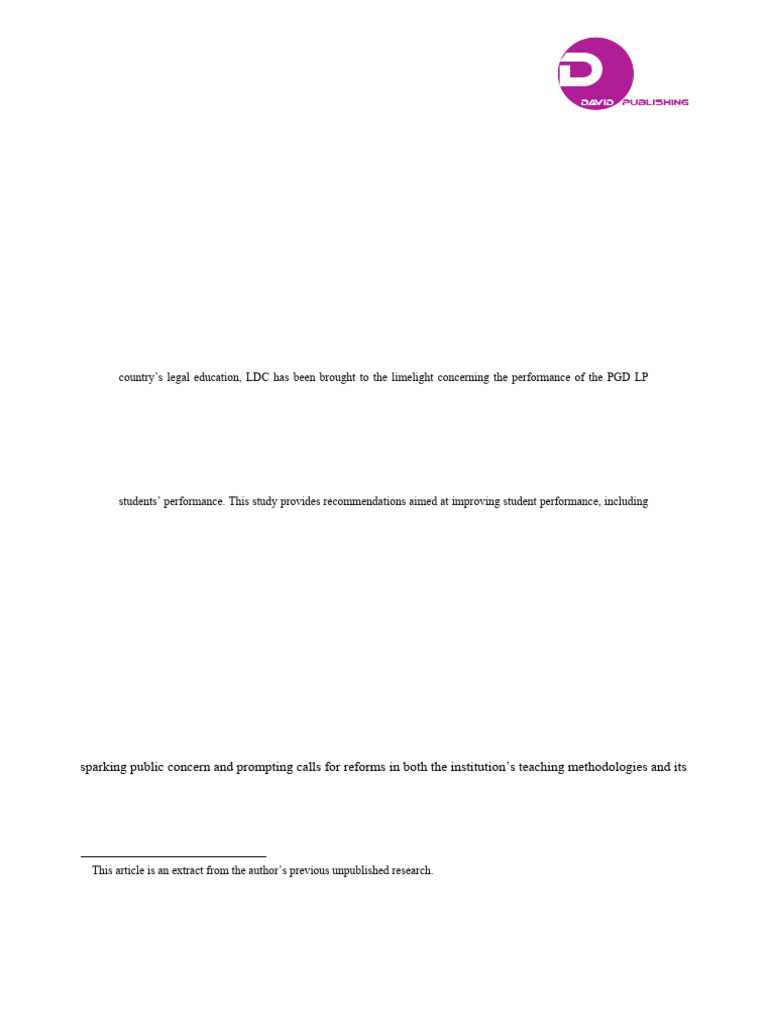 Factors Affecting The Performance of Post-Graduate Legal Practice Students at The Law ...