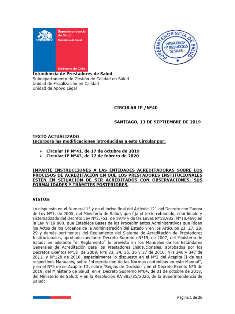 OFICIO CIRCULAR IP N 40 - 2020 - Modificada 27.02.20 | PDF | Regulación