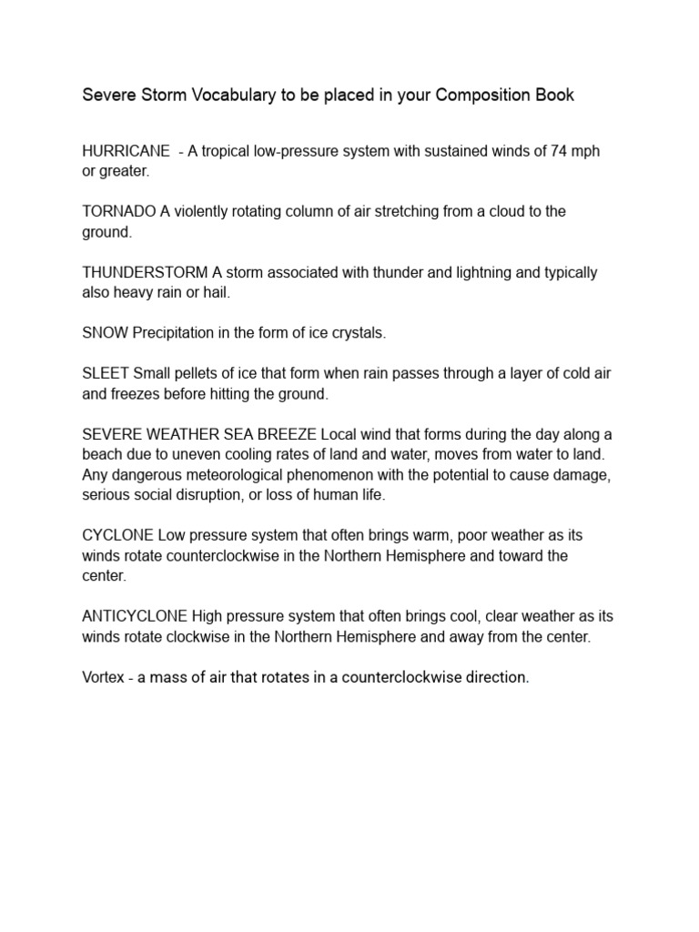 Severe Storm Vocabulary | PDF