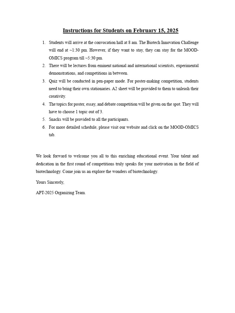 BioQuest (APT 2025)_Instructions | PDF
