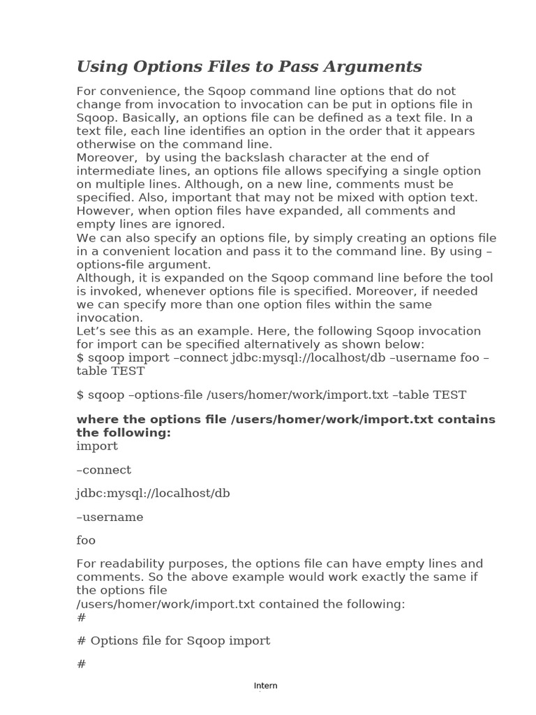 Using Options Files in Sqoop Commands | PDF