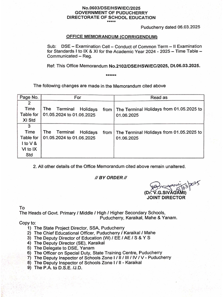 Corrigendum Term 2 Time Table 2025 | PDF