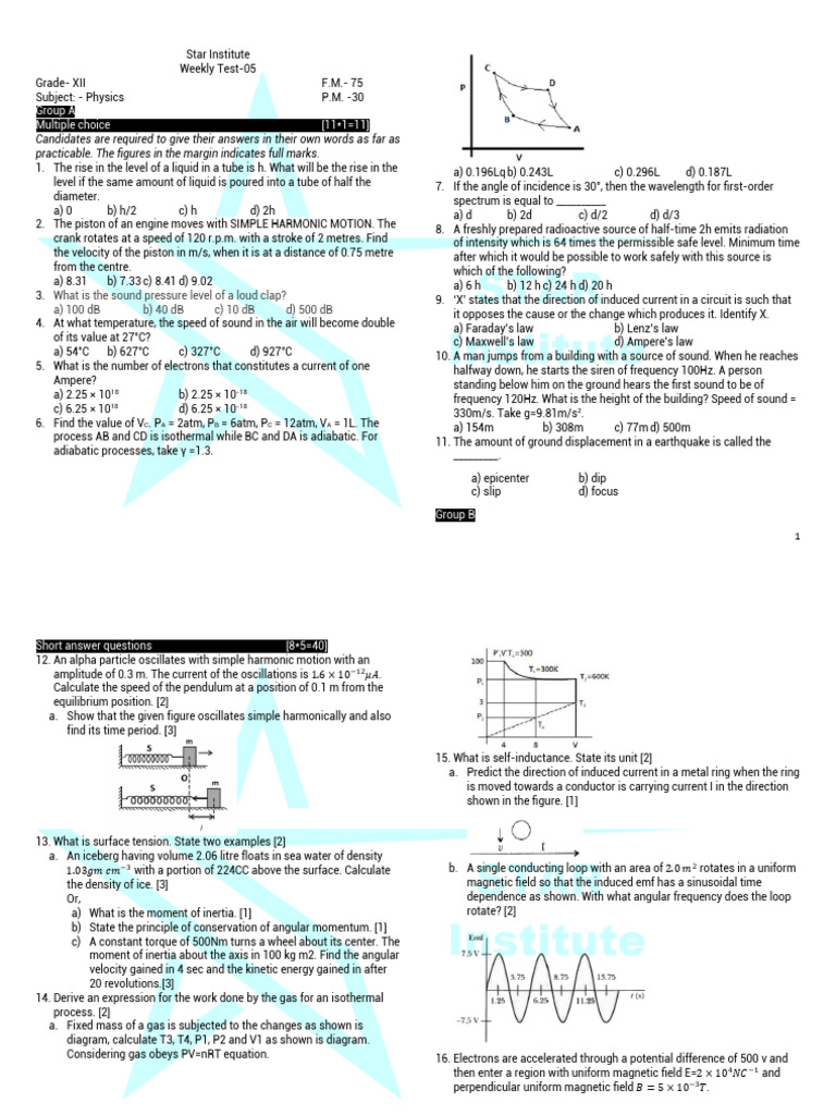 Grade 12 Physics Model Questions | PDF | Waves | Electron
