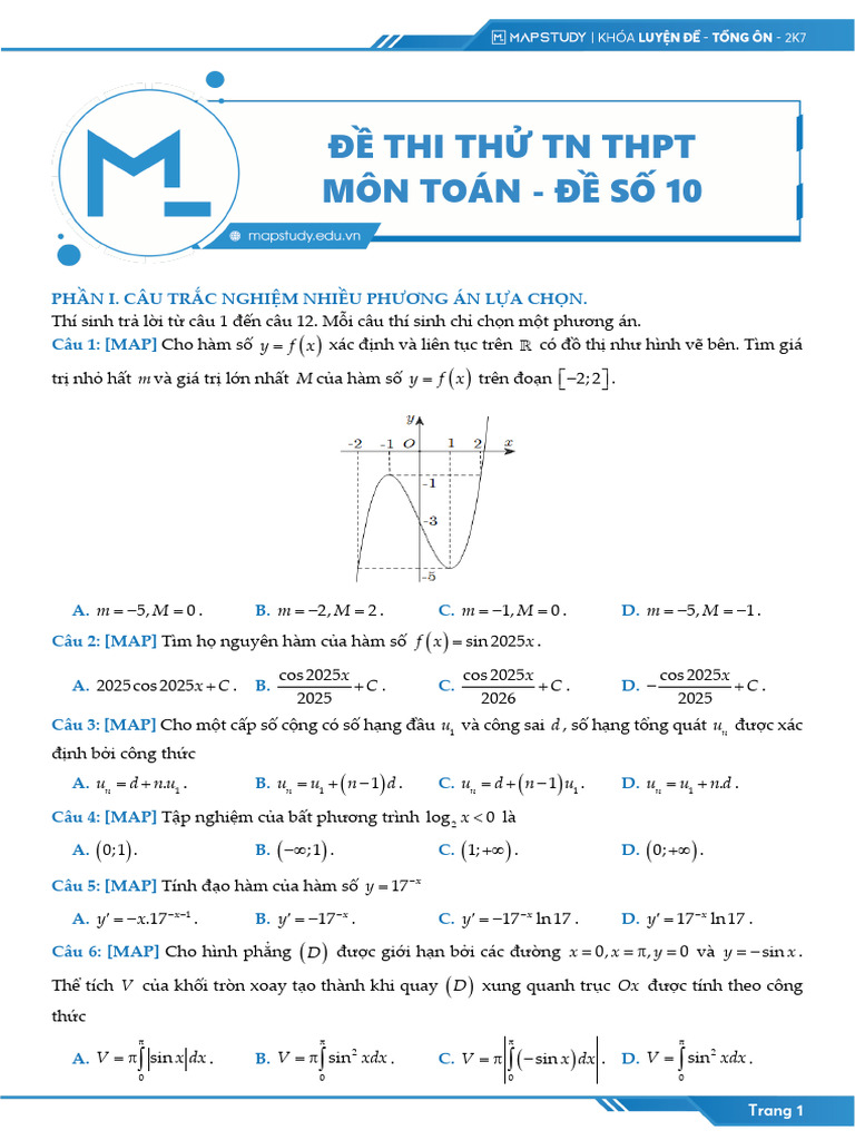 (Khóa Luyện Đề 2k7) - Đề Thi Thử TN THPT 2025 Môn Toán - Đề Số 10 - Đề | PDF