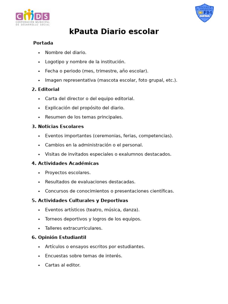 Diario Escolar: Noticias y Actividades | PDF