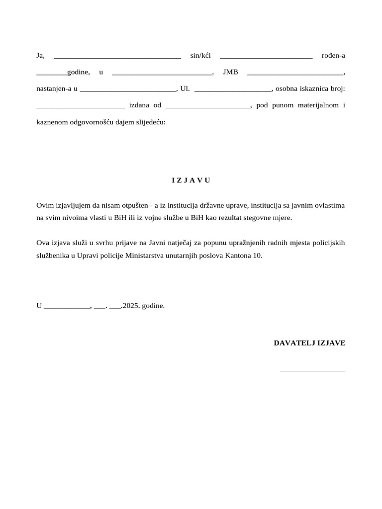 IZJAVA - 1 - Copy 1 | PDF