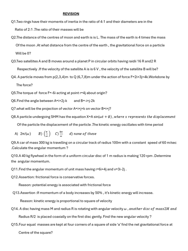 Revision Question Physics Cbse | PDF | Rotation Around A Fixed Axis | Force