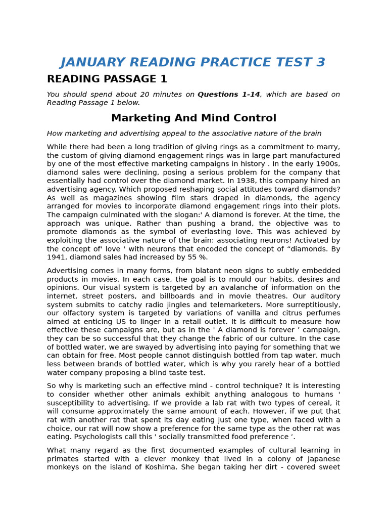 January Reading Practice Test 3 | PDF | Parrot | Flowers