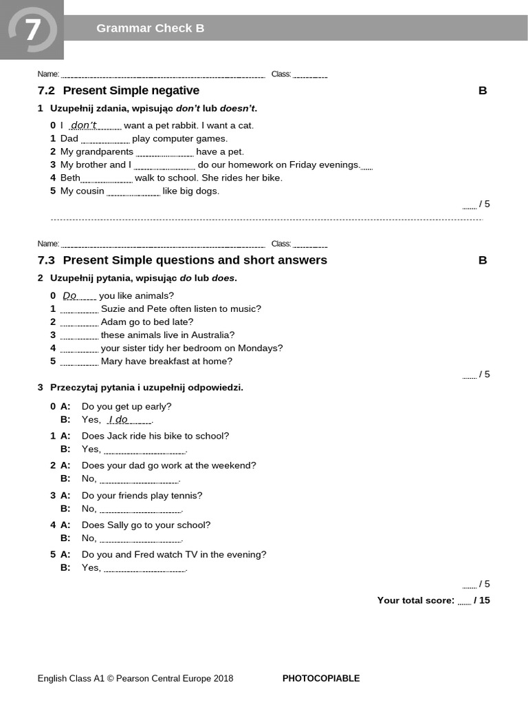 ECA1 - Tests - Grammar Check 7B - New2018 | PDF