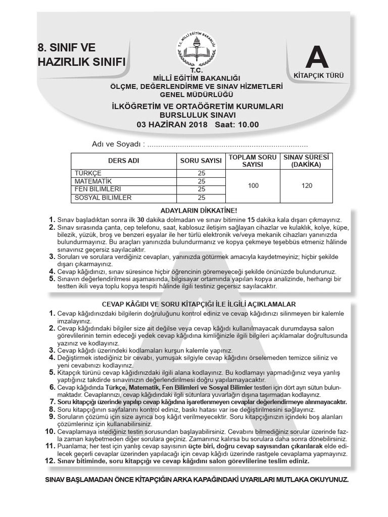2018-2024 8. Sinif Bursluluk | PDF