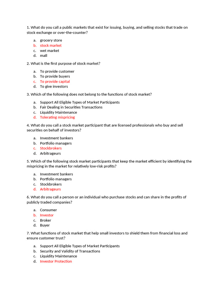 Stock Market Quiz | PDF