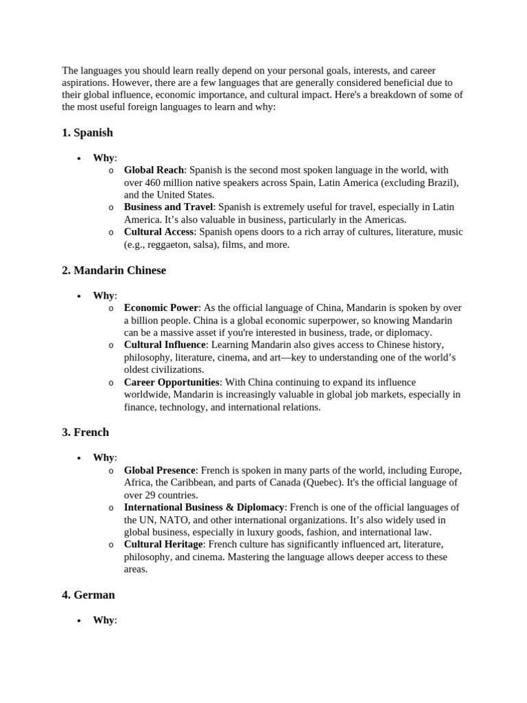 Common Languages in The World | PDF | Spanish Language | French Language