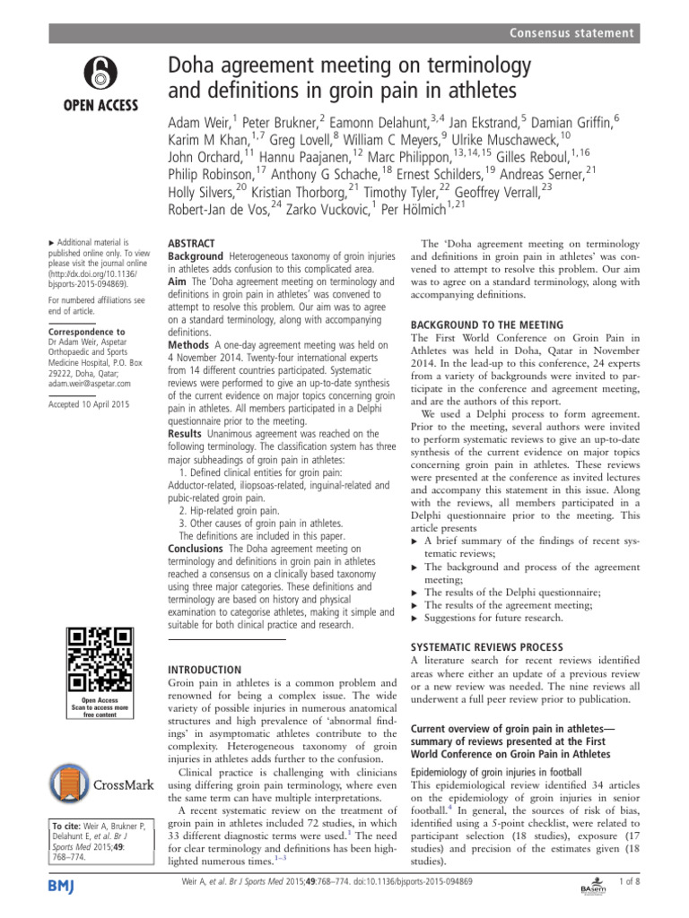 Doha Consensus on Groin Pain Terminology | PDF | Musculoskeletal System ...