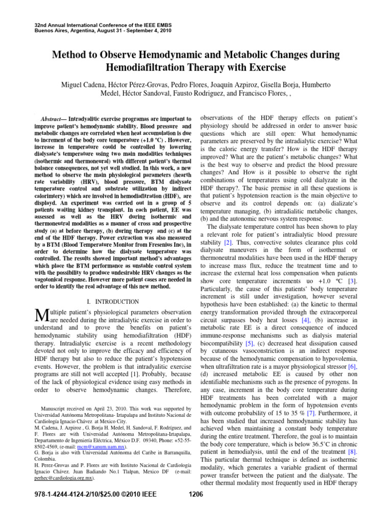 Method To Observe Hemodynamic and Metabolic Changes During ...