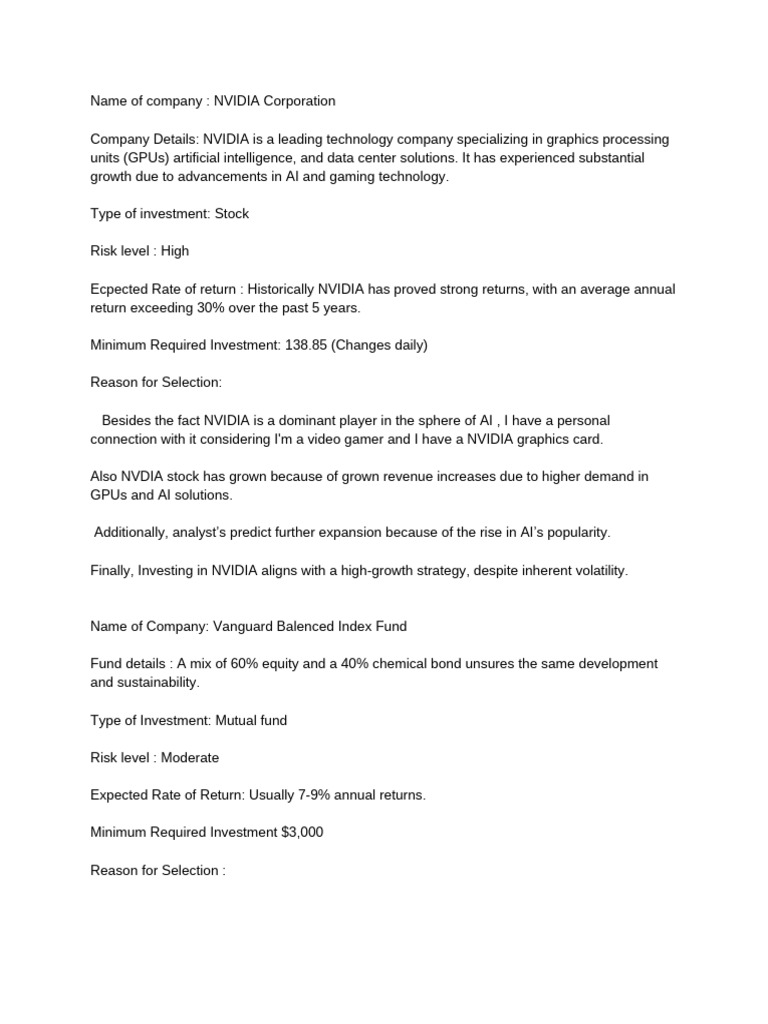 Flvs Assignment | PDF | Investing | Financial Risk