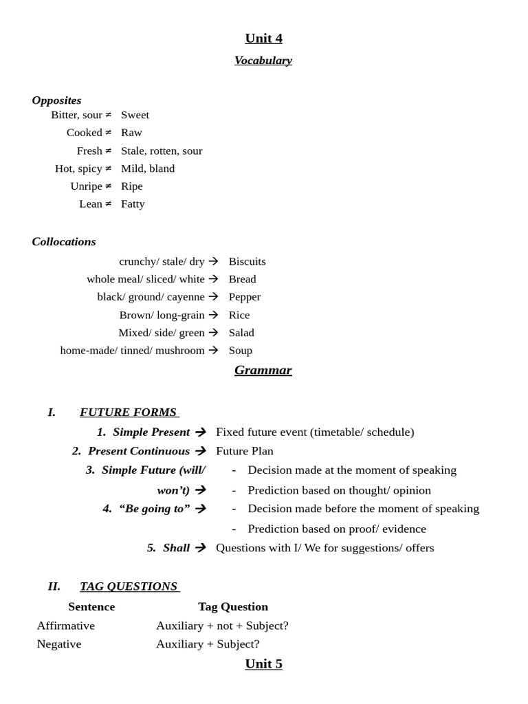 Units 4, 5, 6, 7, 8, Vocab + GR | PDF | Clause | Linguistics