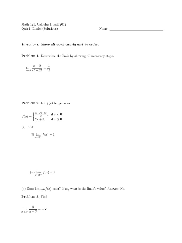 Quiz1 Limits Solution | PDF