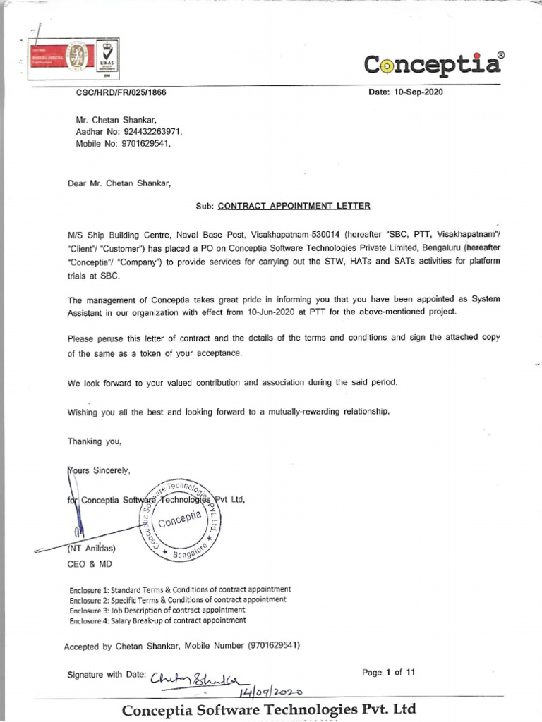 Chetan Conceptia Offer Letter - Removed | PDF